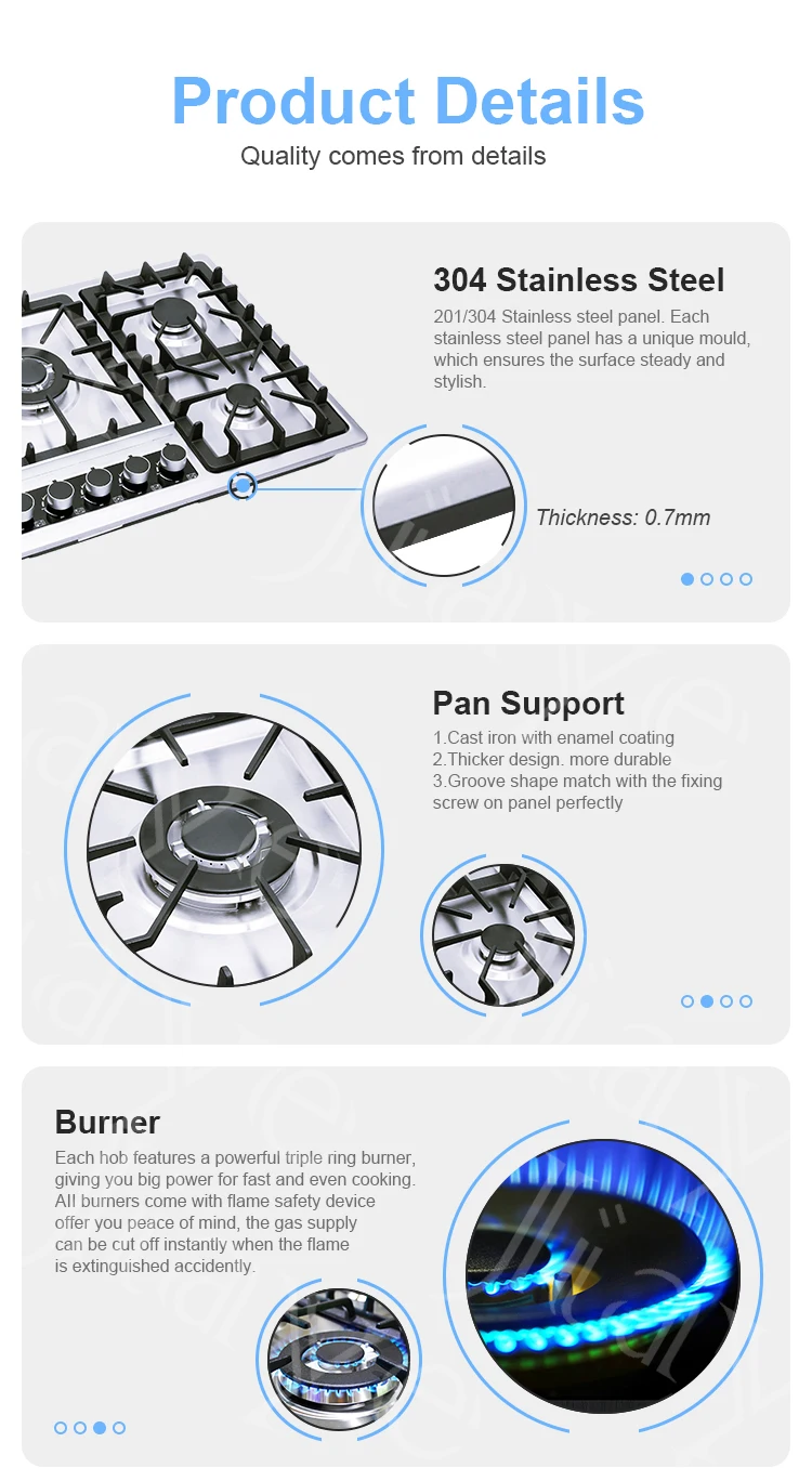 Cooktop 5 Gas Burner With Gas Stove Tempered Glass Kitchen Surface ...