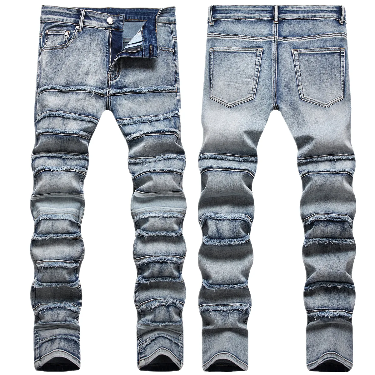 Designer stack jeans men embroidery ripped for trend brand vintage ...
