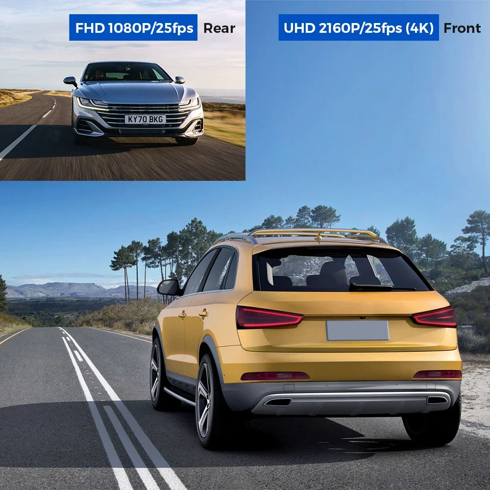 AZDOME M63 Wifi GPS Car Dash Cam - 4K Front 2160P Display