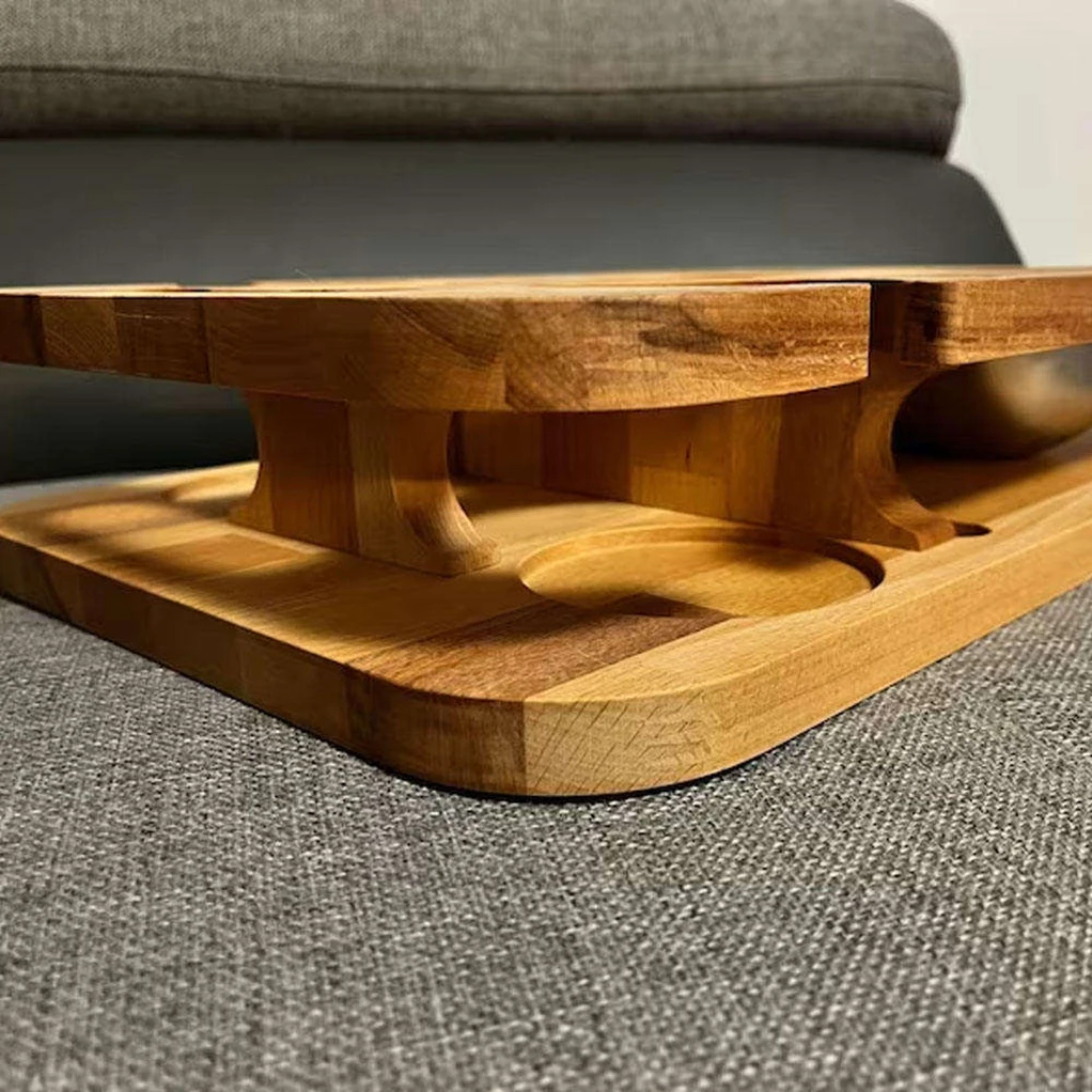 Custom Bamboo Couch Cup Holder Tray Sofa Arm Table Tray For Drink Snack ...