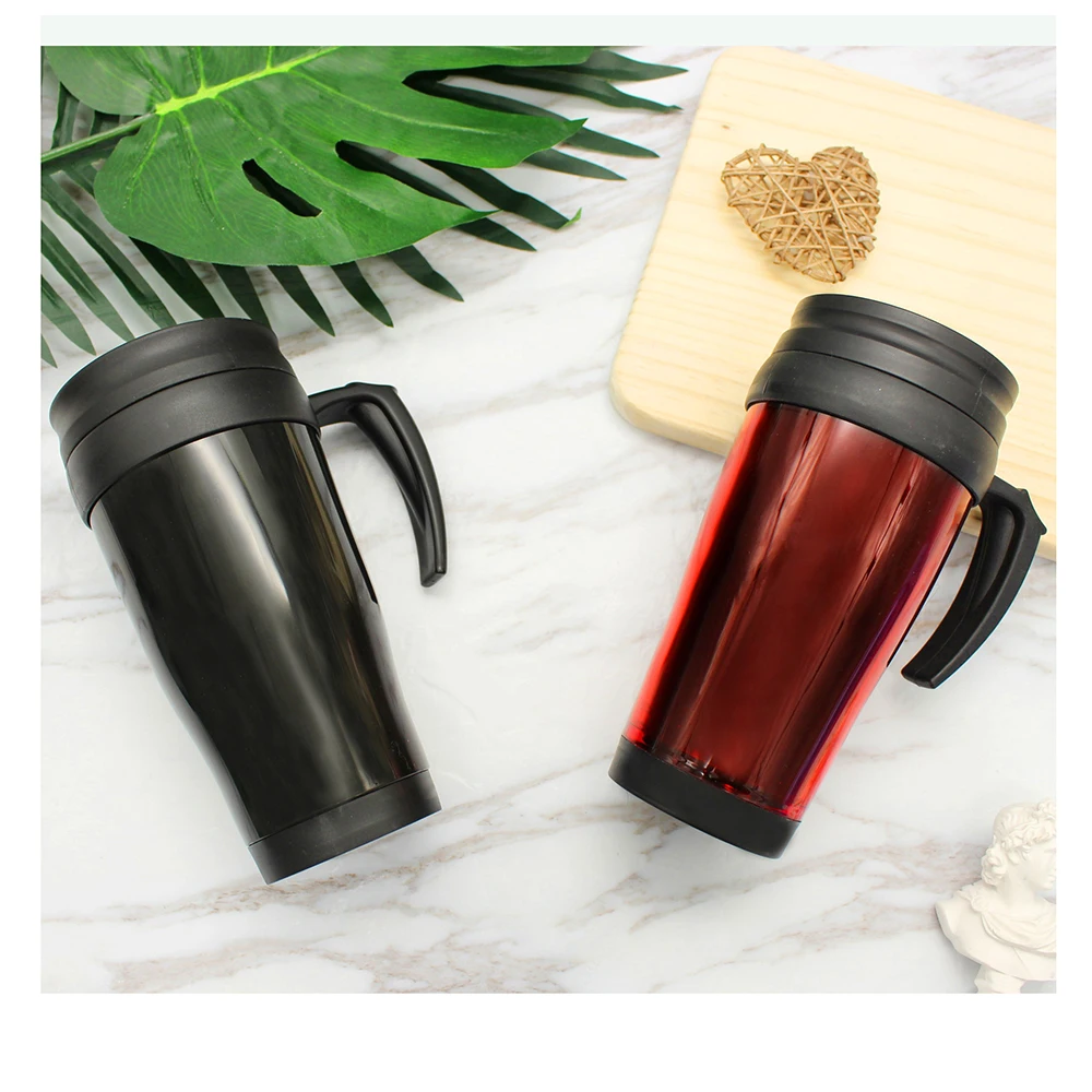 16 Oz Plastic Double Wall Insulated Travel Coffee Mug Cup With Handle ...