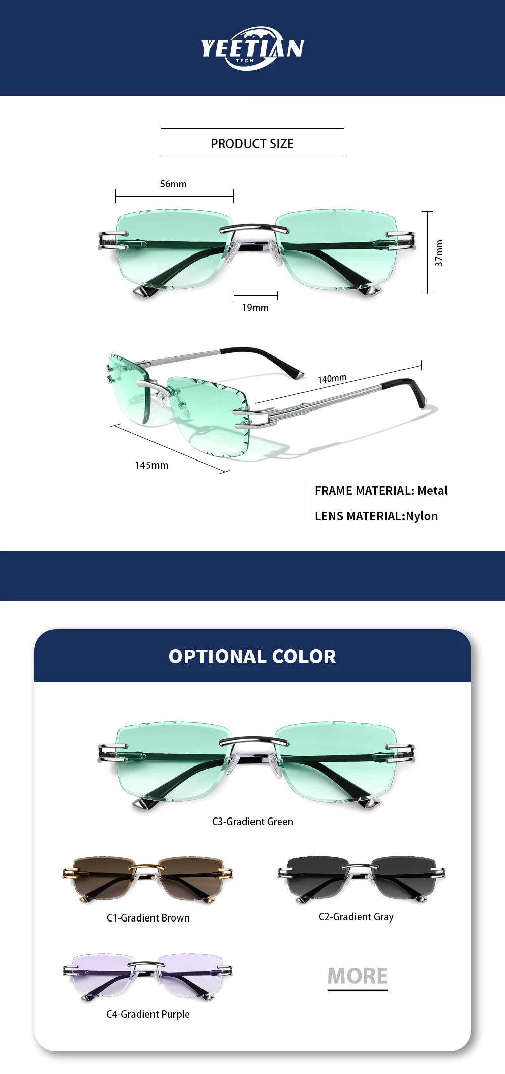 Yeetian Gradient Purple Rimless Sun Glasses Wholesale Premium Quality ...