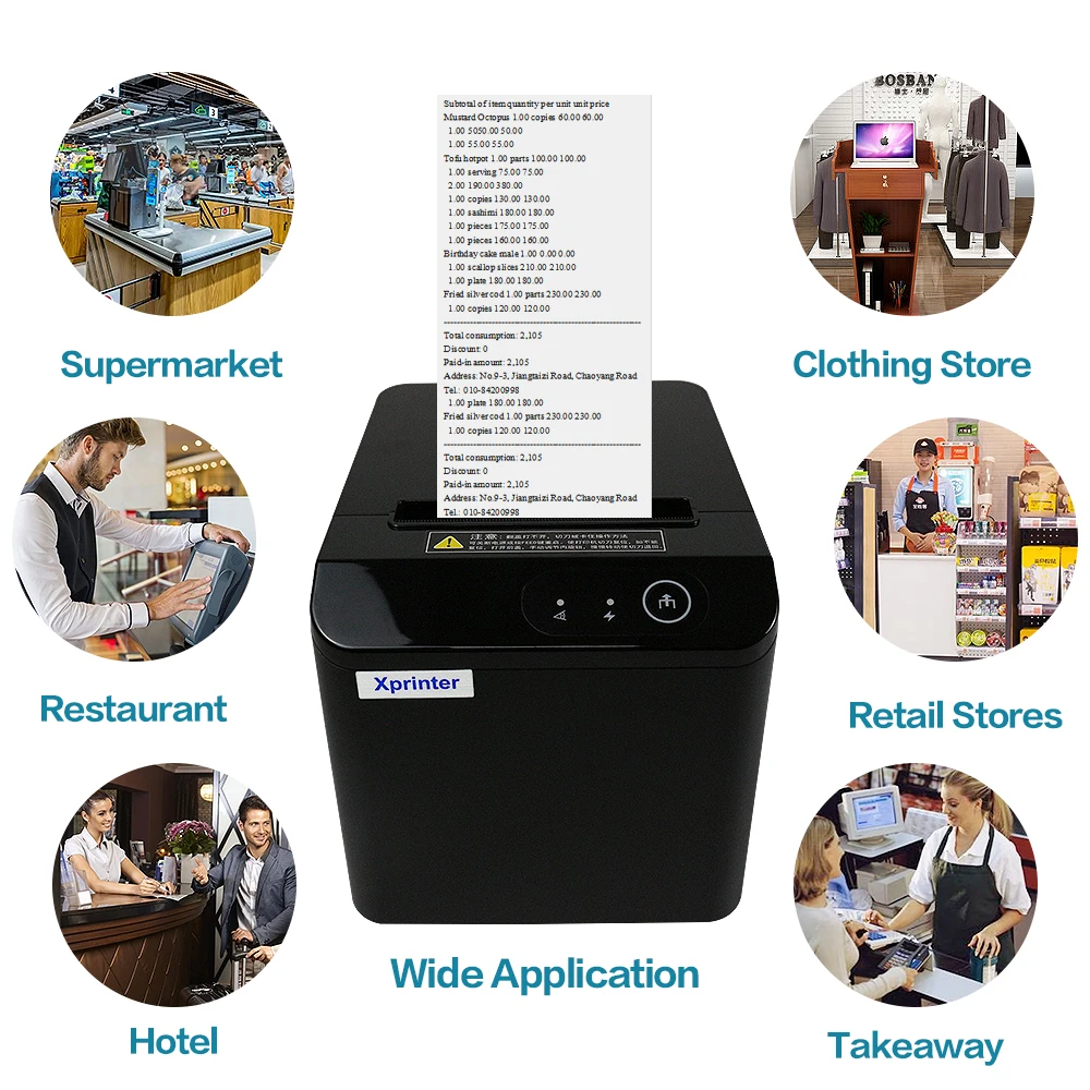 80mm Thermal Receipt Printer for Shop with Auto Cutter