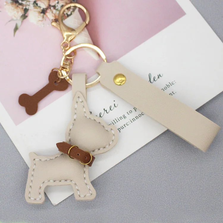 Diy Material Package Bulldog Keychain PU Leather Dog Keychains for ...