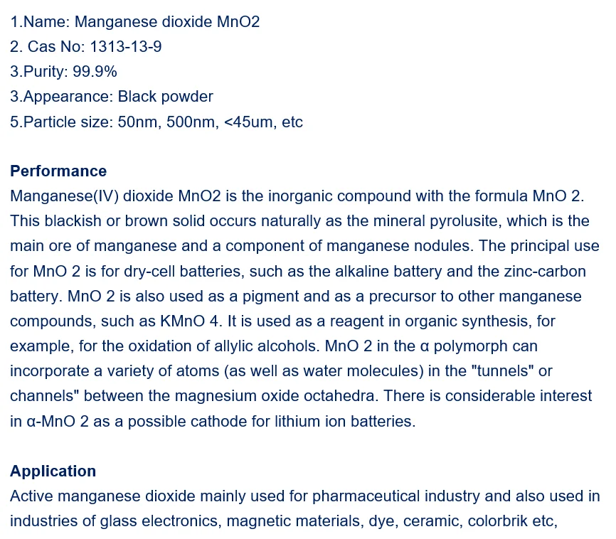 Factory Supply Manganese Dioxide / Manganese Oxide / Mno2 Cas 1313-13-9 ...