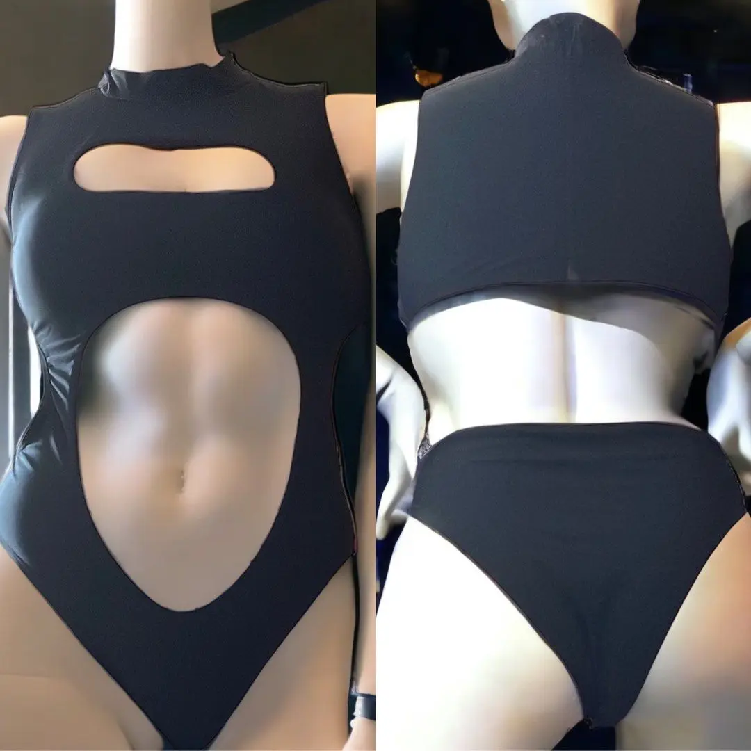Manufacturer Black Sexy Crotchless Open Crotch Thong Monokini Swimwear