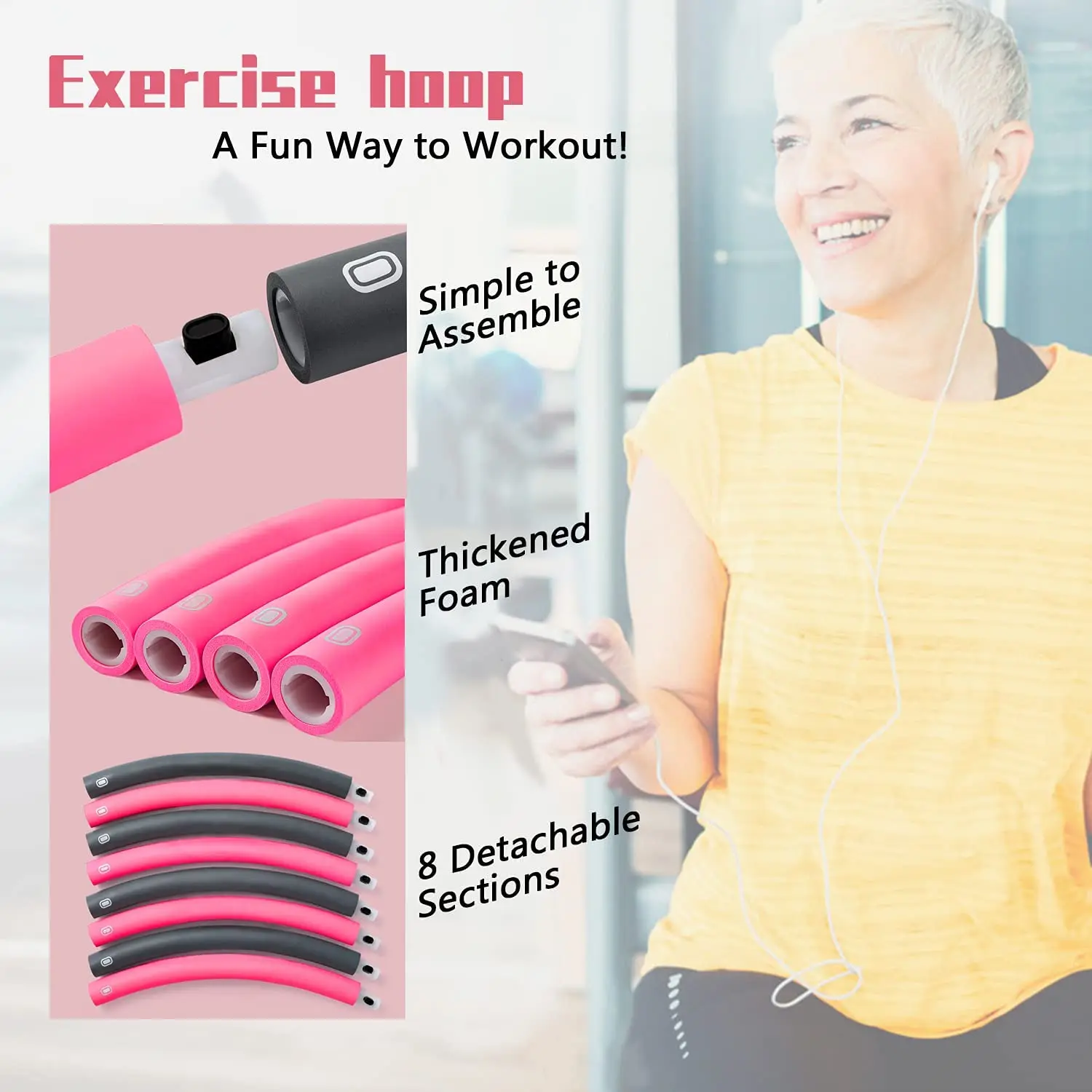 8 Section Detachable Hoola Hoops For Exercise Portable Smooth & Soft ...