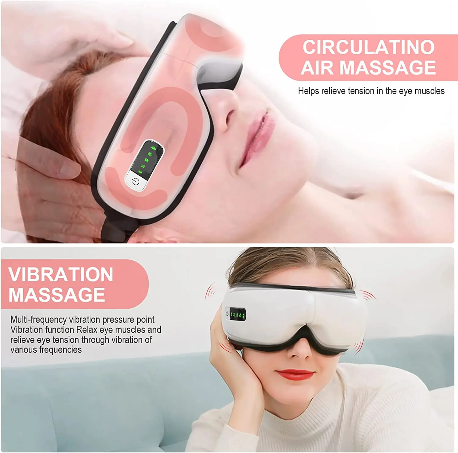 Vibrating Warm Heated Air Pressure Eye Massager with Music