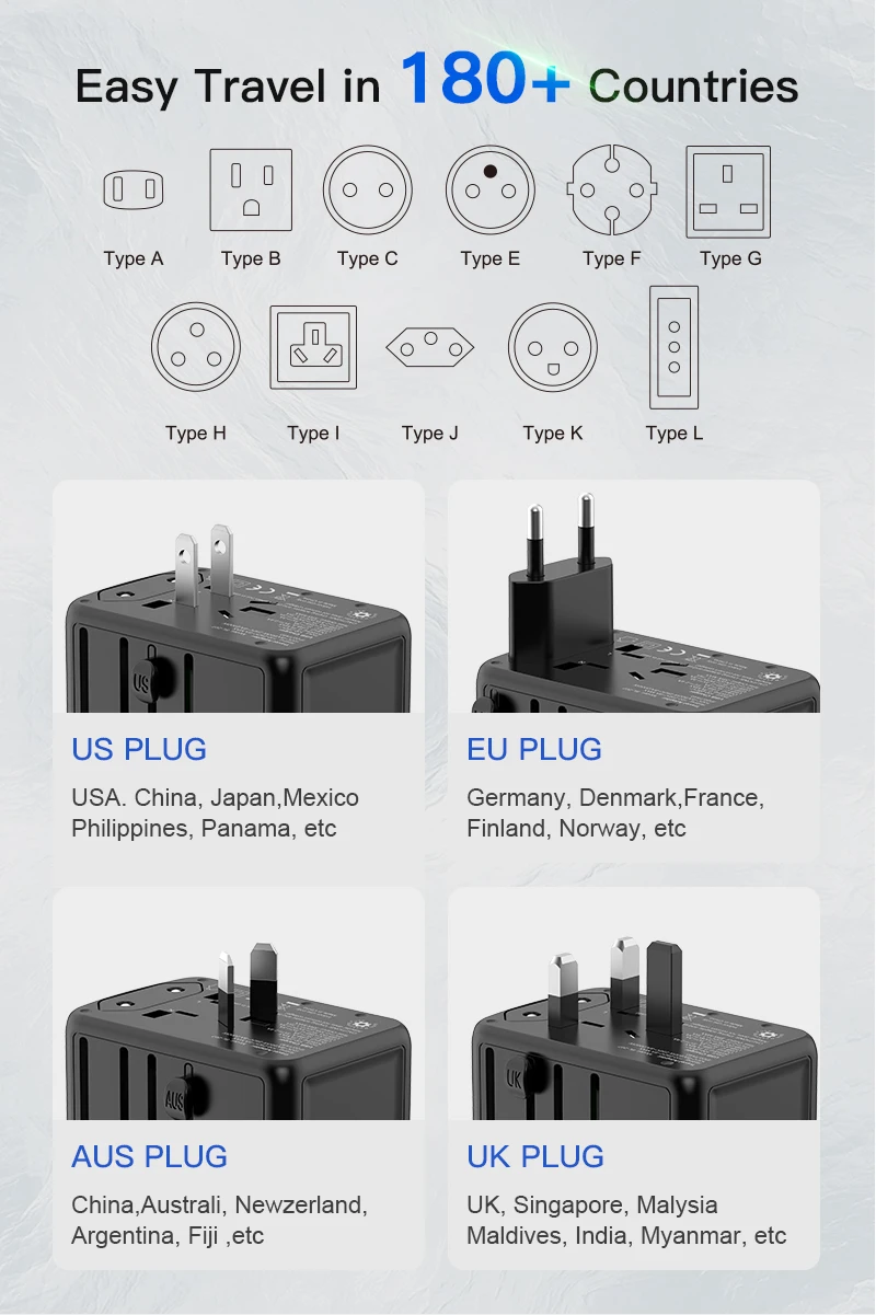 35W Electrical Universal Travel Adapter With Type C / USB Multi Socket ...