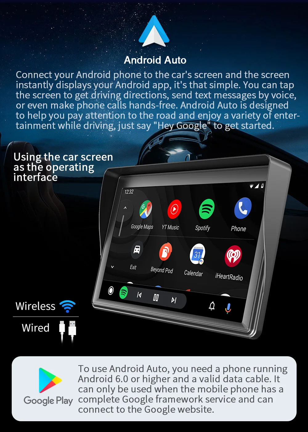 Carplay Screen 7 Inch - Smart Car Radio with FM Transmitter