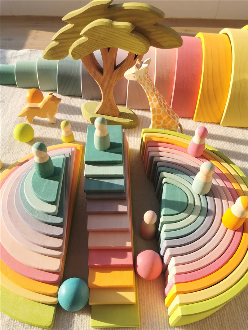 12 Layers Large Pastel Arch Stacking Wooden Stacking Rainbow Building ...