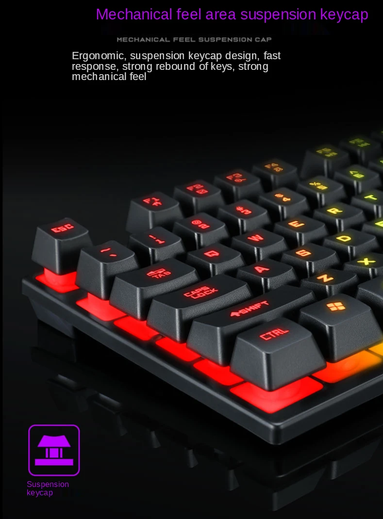 USB Wired Mechanical Gaming Keyboard - 104 Keys LED Backlit Rainbow ...