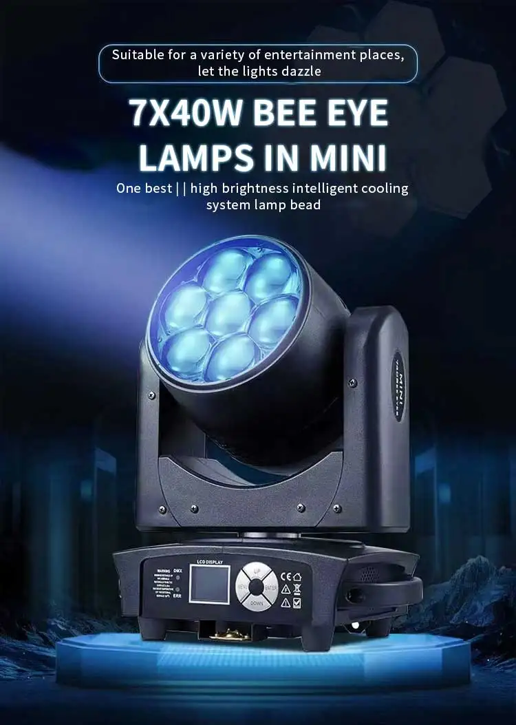 HAT Stage 7x40W Bee Eye Zoom Moving Head MINI Wash Light 7*40w DJ Disco Bar KTV Rotating LED ...