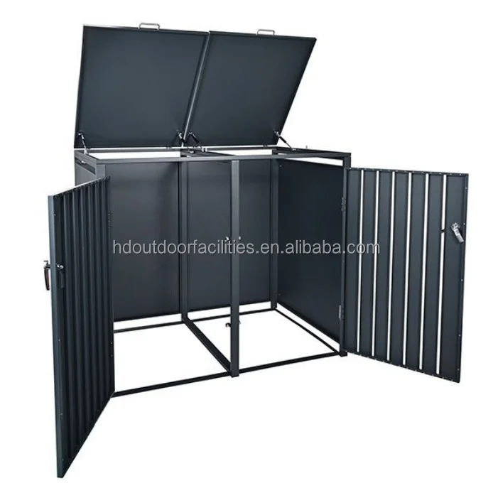 Outdoor Steel Garden Trash Bin with Open Top Structure Wheelie Bin with ...