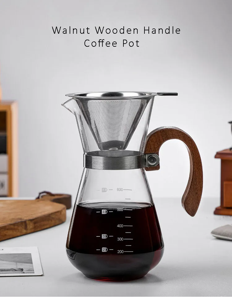 New Design Hand Coffee Dripper Brewer Pot Glass Coffee Carafe Wooden ...
