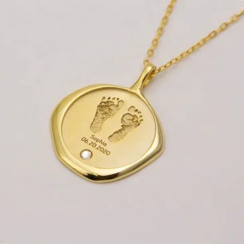Mecylife Baby Footprint Necklace Stamp Birthstone Locket Coin Handprint ...