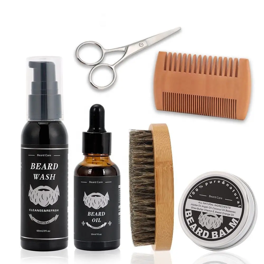 Custom Logo Mens Care Set Beard Brush Wash Organic Beard Oil Beard ...