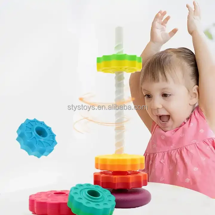 Rainbow Color Spinning Stacking Toy 6 Rings Spinning Wheel Folding ...