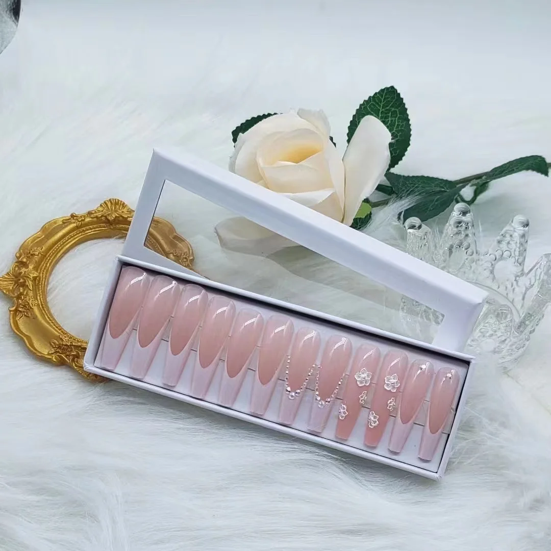 Luxury Coffin False Nails Art Acrylic French Artificial Fingernails ...