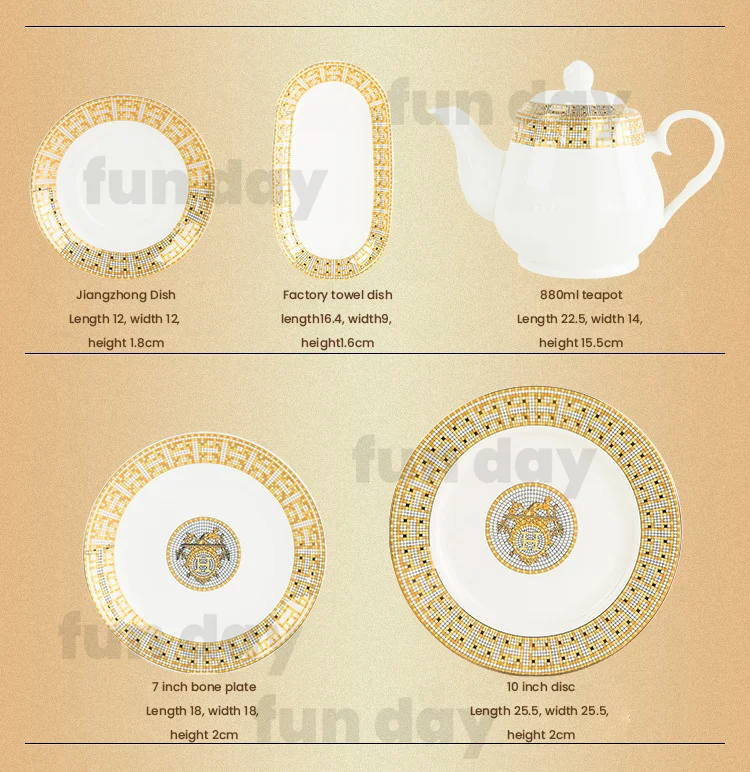 Luxury Gold and White Checkered Tableware Overglaze Color Dinner Plate ...