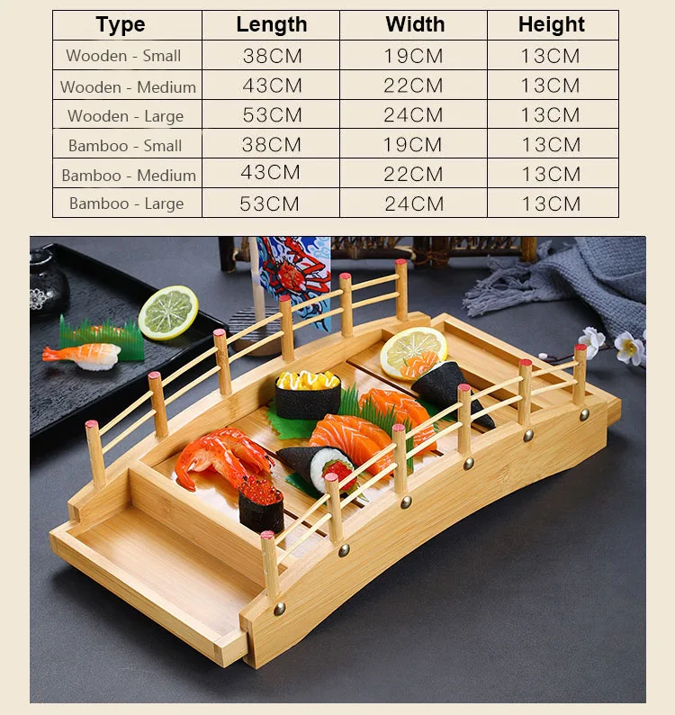 Japanese Restaurant Bamboo Arch Bridge Sushi Boat Plate Tray Large ...