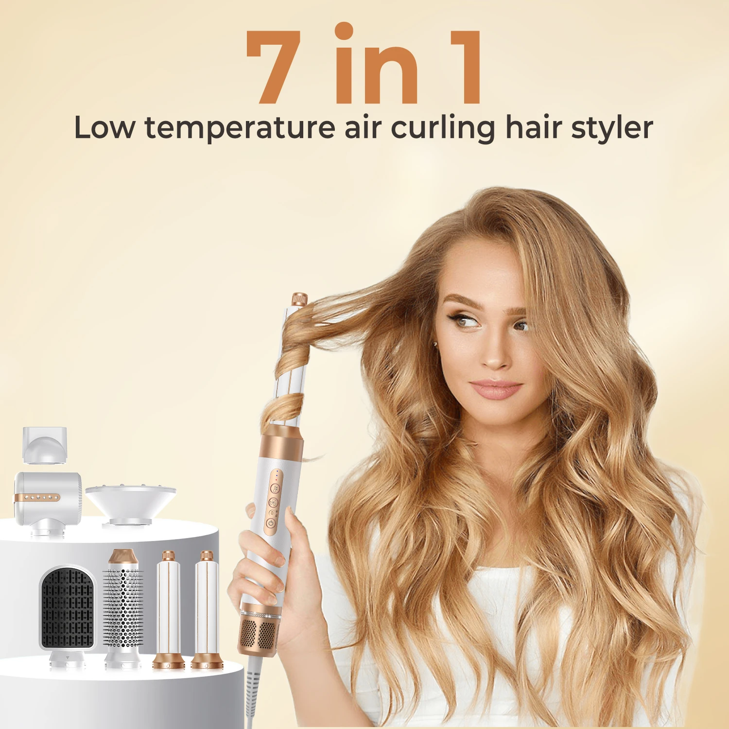 White/Black 1400W Powerful BLDC Motor Fast Drying Styling 7 in 1 Hair ...