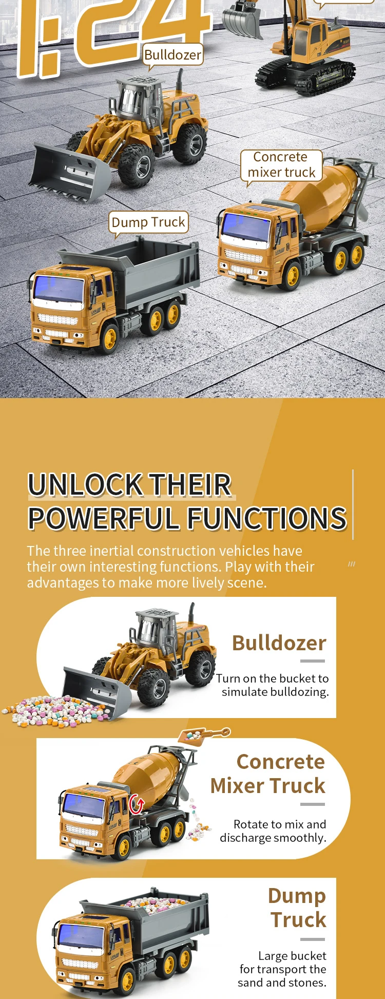 Qilong Remote Control Engineering Truck Set 1/24 Simulation 5channel 27Mhz Multifunctional ...