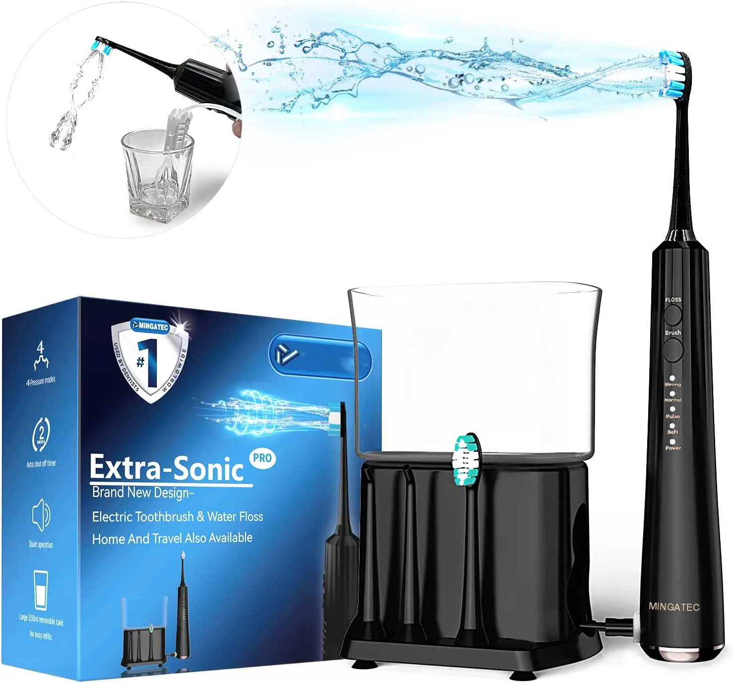 Water Dental Flosser with Electric Toothbrush, One Switch Between Tooth ...
