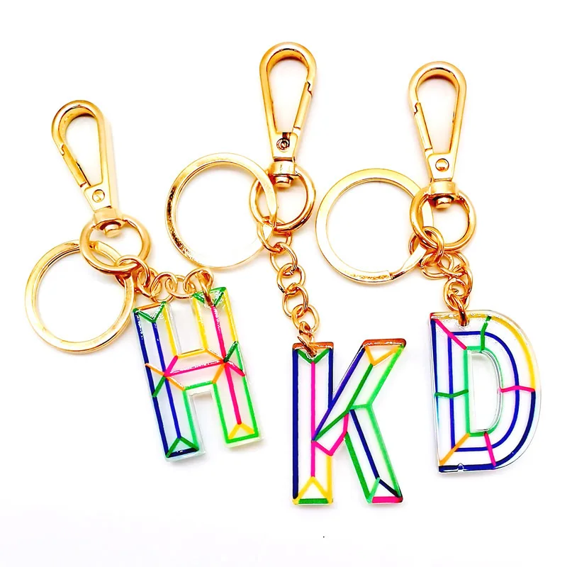 26 English Resin Letter Keychain Glitter Keyring Tassel Key Chain ...