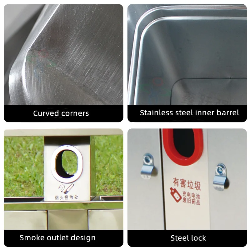 Garbage Can Trash Bin Waste Bin High-quality Stainless Steel Three ...