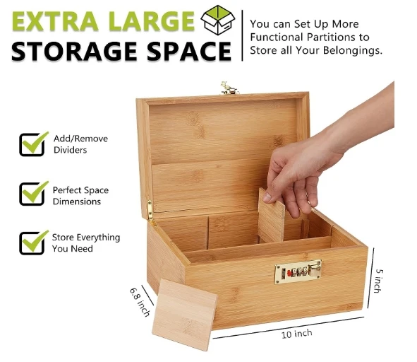 Large Bamboo Box With Combination Lock Decorative Box For Home Great ...
