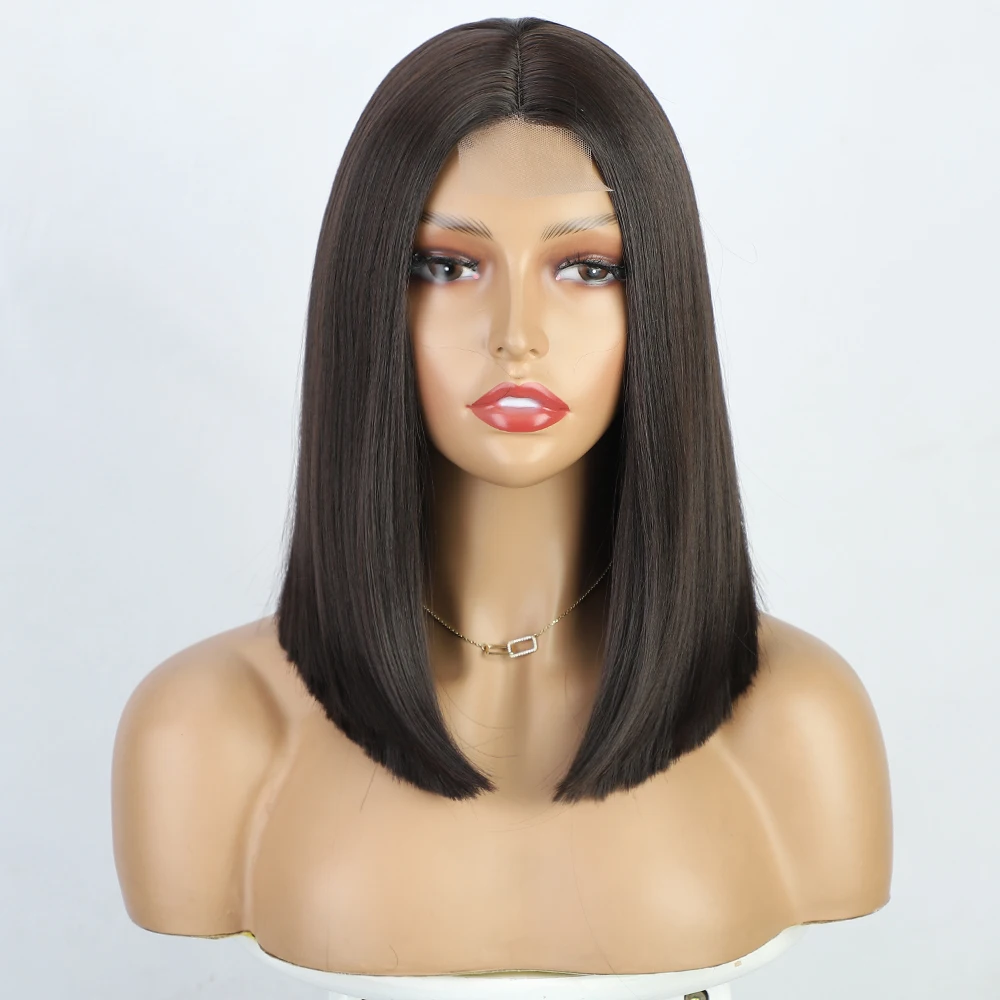 Vigorous 12 Inch Short Bob Wigs Heat Resistant Middle Part Straight ...