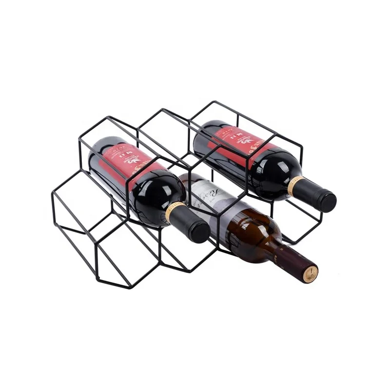 Modern Black Kitchen Countertop Small 9 Bottle Metal Wire Wine Rack ...
