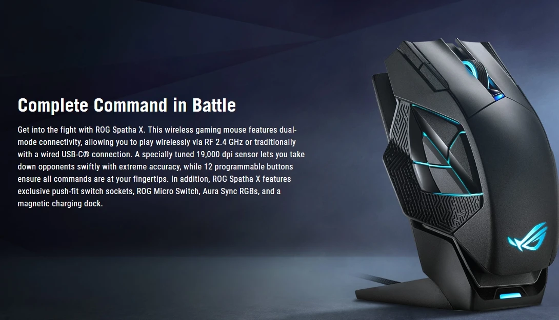 New ROG Spatha X Dual-mode Connectivity 12 Programmable Buttons 19000 ...