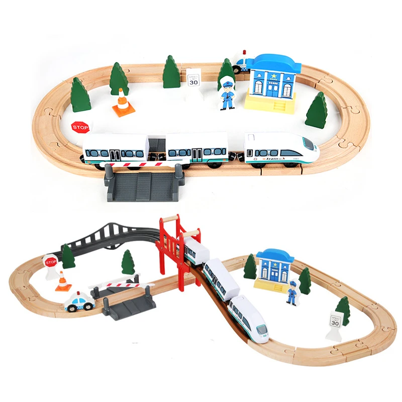 Wooden Children Toys Wooden Toy Train Set Electric On Track Assembly ...