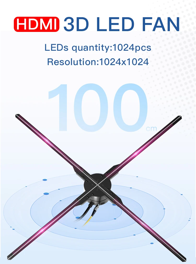 100cm HDMI Hologram LED Display - 3D Holographic Fan Projector