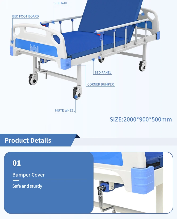 Hospital Bed - Adjustable Manual Care for Bedridden Patients