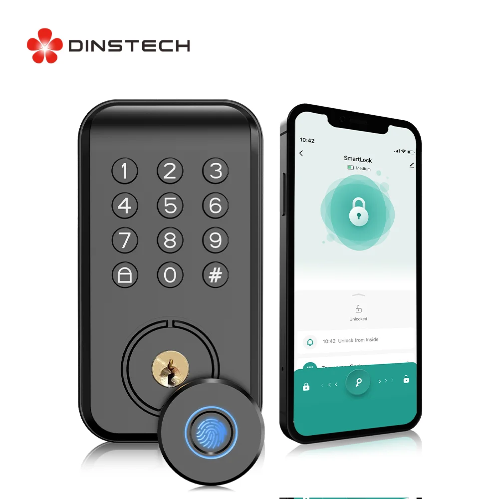Dinstech lock digital fingerprint smart keyless door lock ball black ...