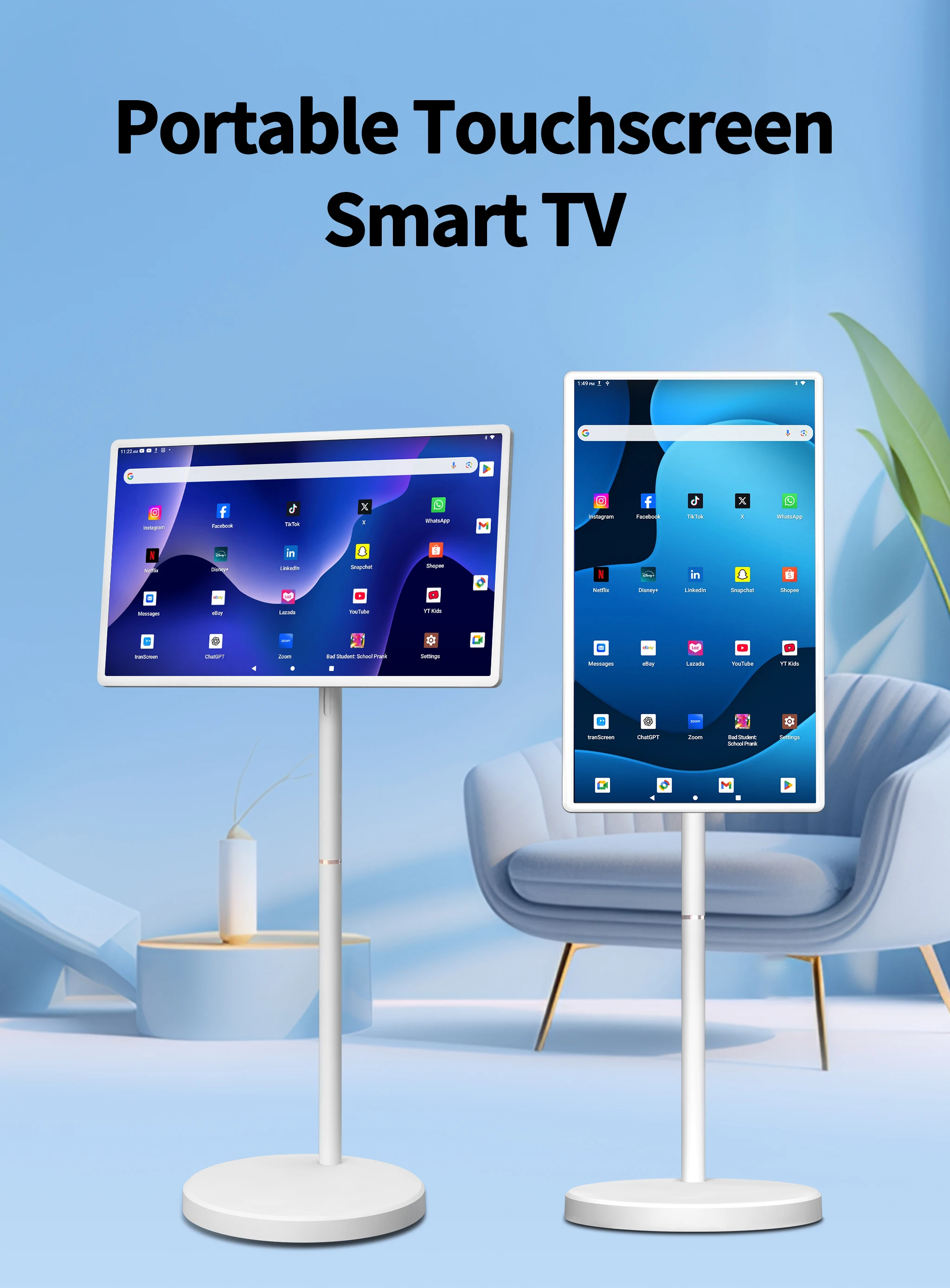 32 Inch Portable Monitor Screen - Smart TV Display Android 15