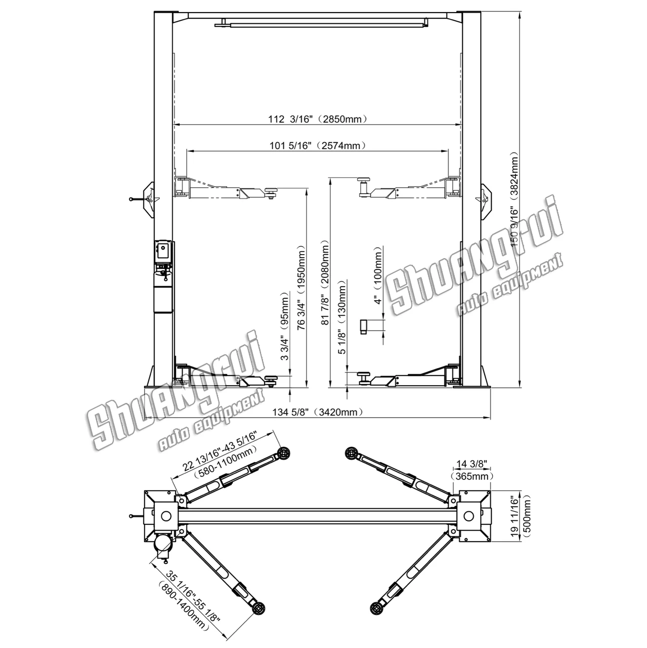 Two Post Lift Hydraulic Car Lift,2 Post Lifter Car Lift Hydraulic For ...