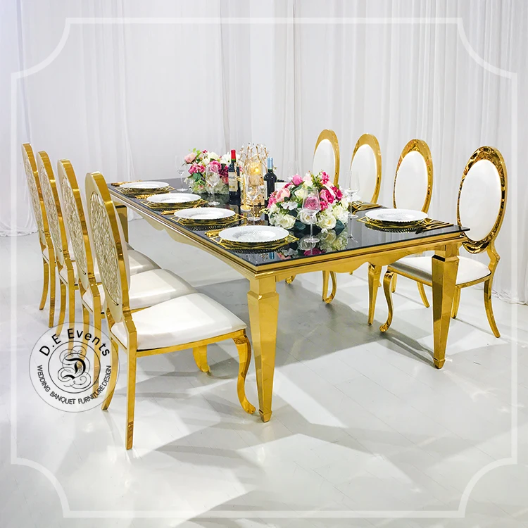 Restaurant Gold Mirror Glass Wedding Dining Table For Banquet - Buy ...