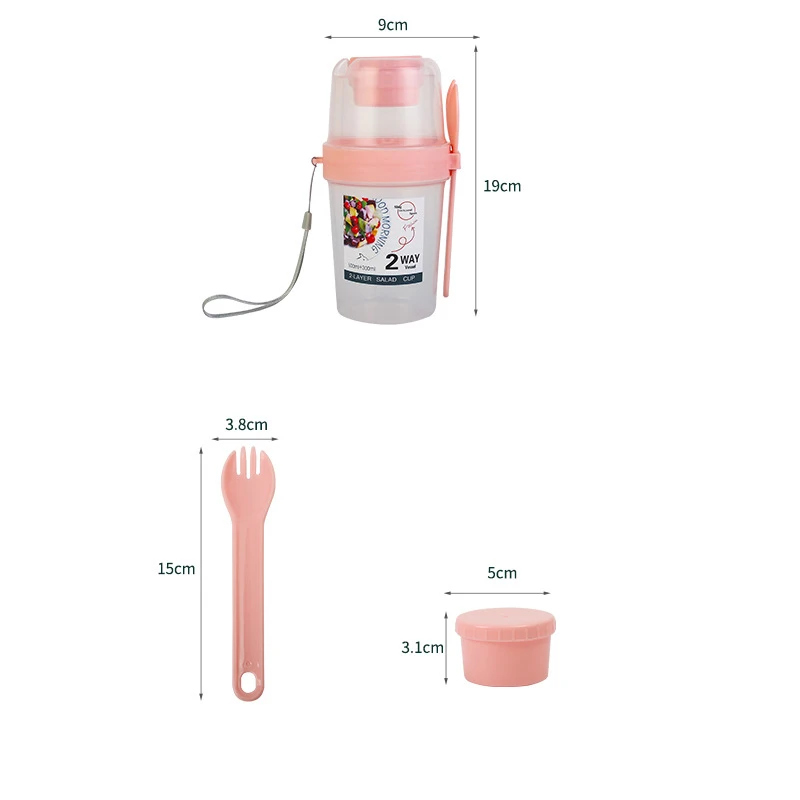 Double layered plastic breakfast salad cup with fork seal, suitable for ...