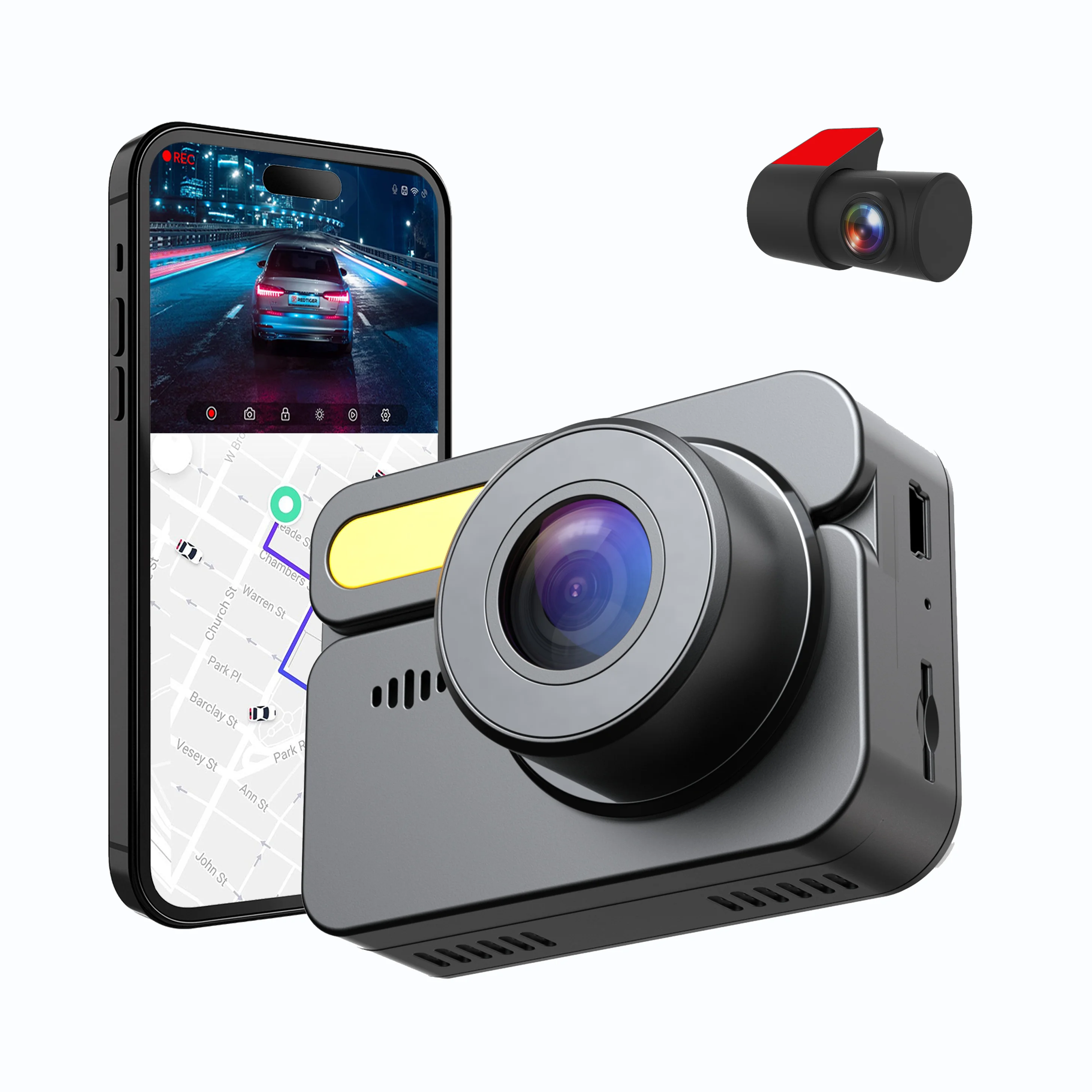 kamera Dasa Kereta Dual Kanta Penglihatan Malam 2-Inci 4K Hadapan dan ...