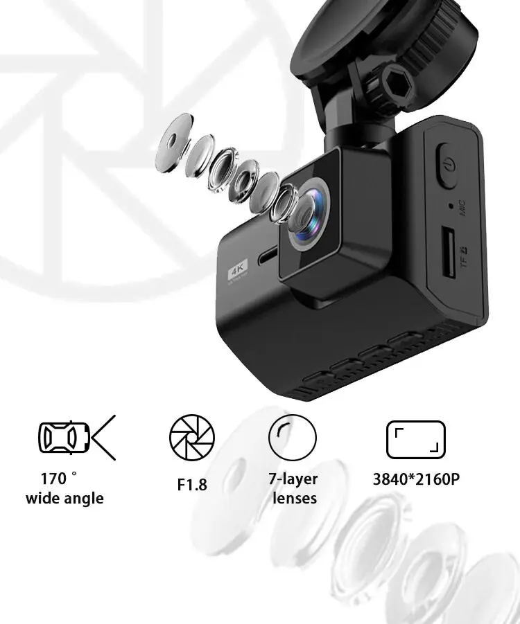 3 Channels 4k +2k+1080p Dashcam 2 Inch Mini Car Black Box Wifi Gps App ...