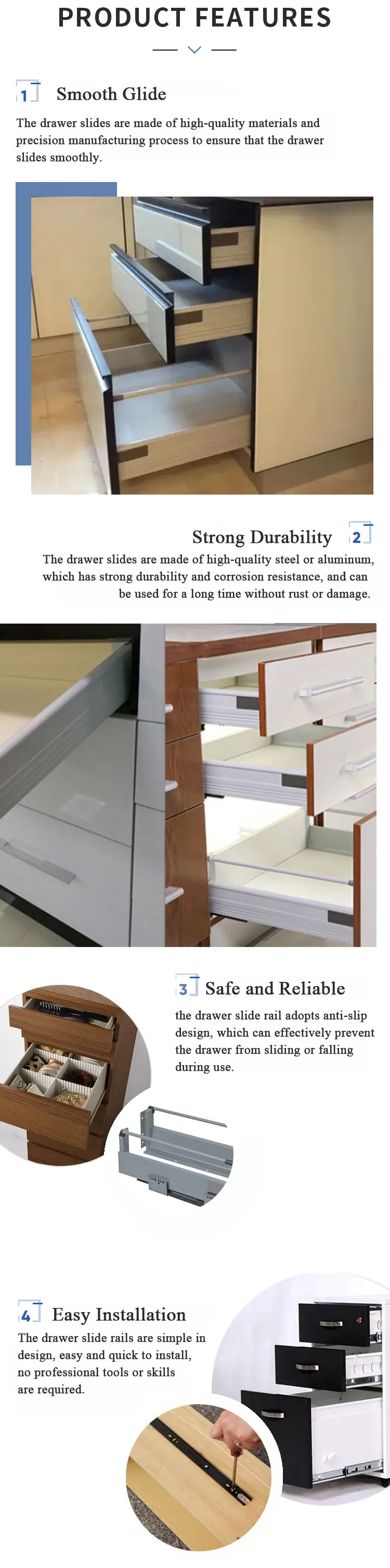 Kitchen Cabinet Concealed Soft Close Undermount Drawer Slide - Buy Full ...