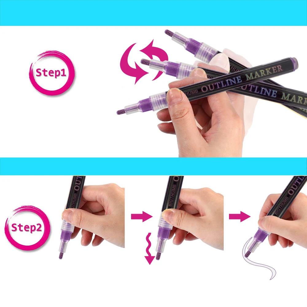 12 Colors Dual Line Outlining Art Markers Markers DIY Doodle Outlining ...