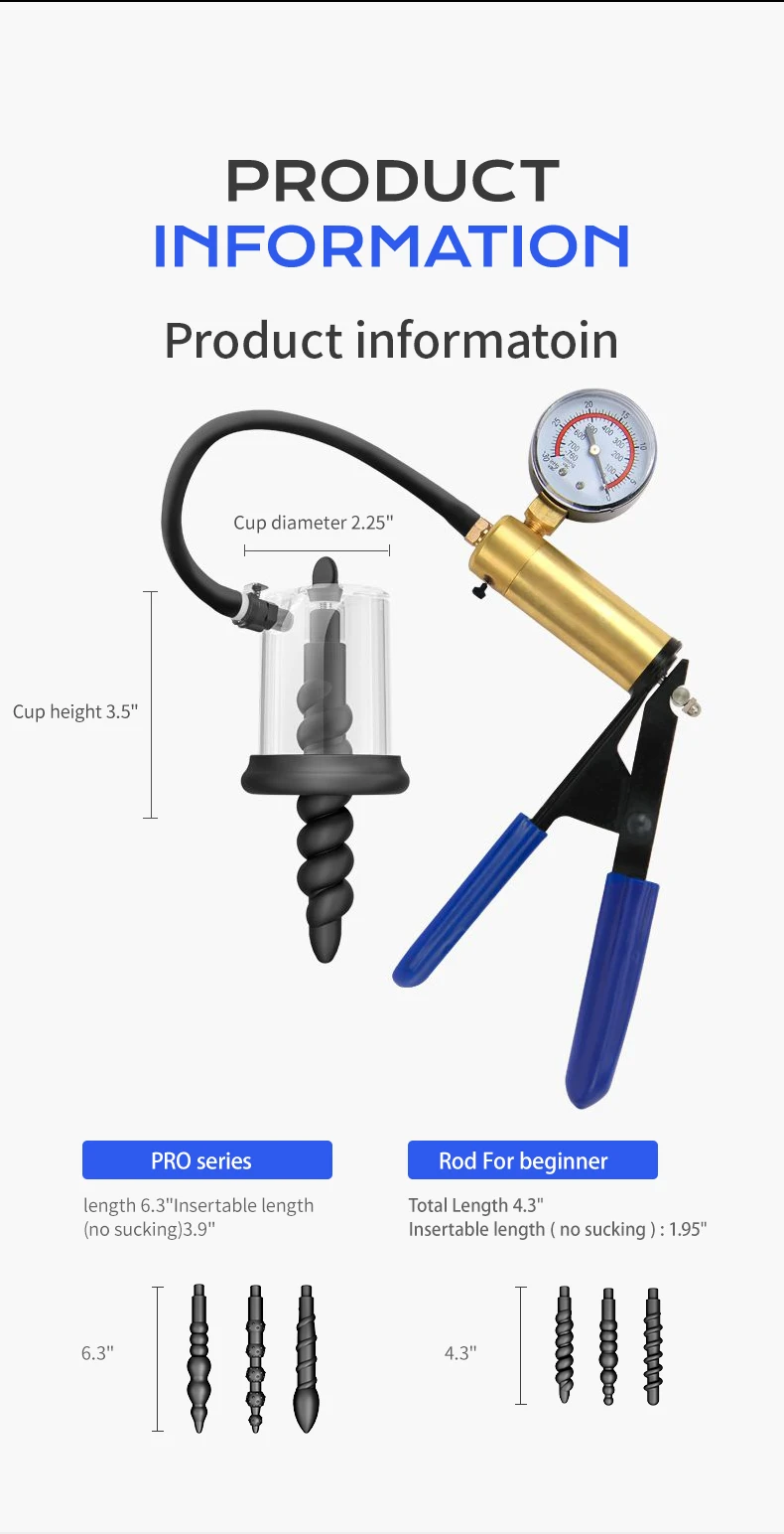 Manual Rosebud Vacuum Pump PRO Series 3 Plug Set for Masturbation