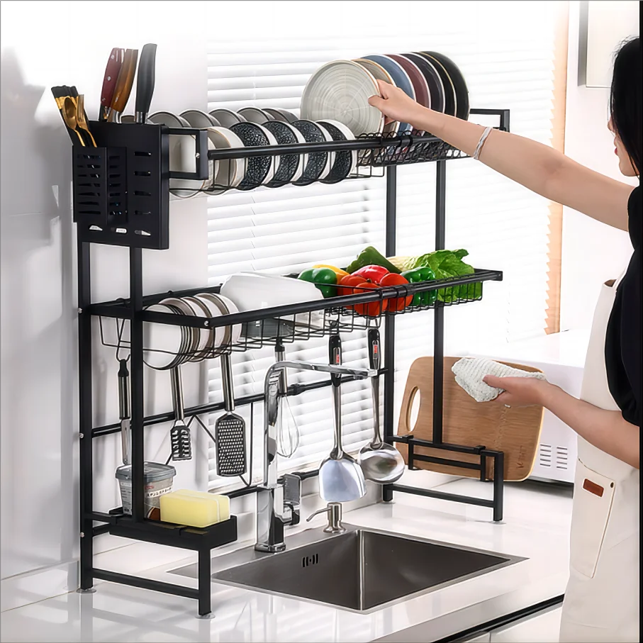Large Capacity Tableware Container Adjustable Kitchen Storage Rack ...