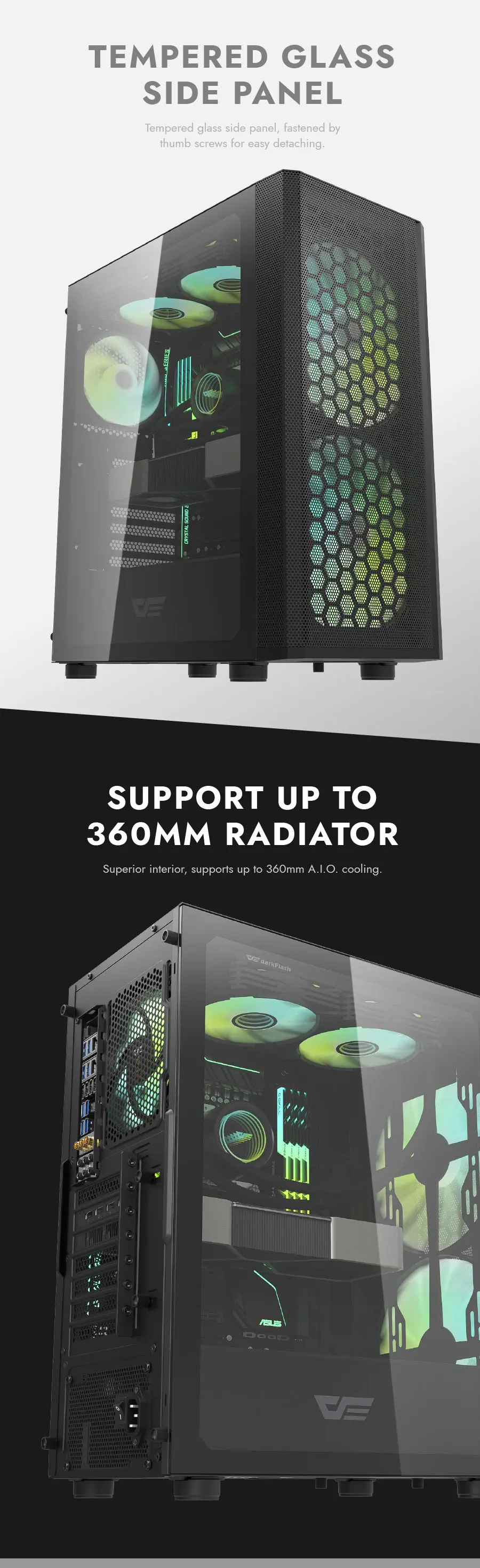 Darkflash Dk360 New Design Atx Gaming Computer Case Tempered Glass ...