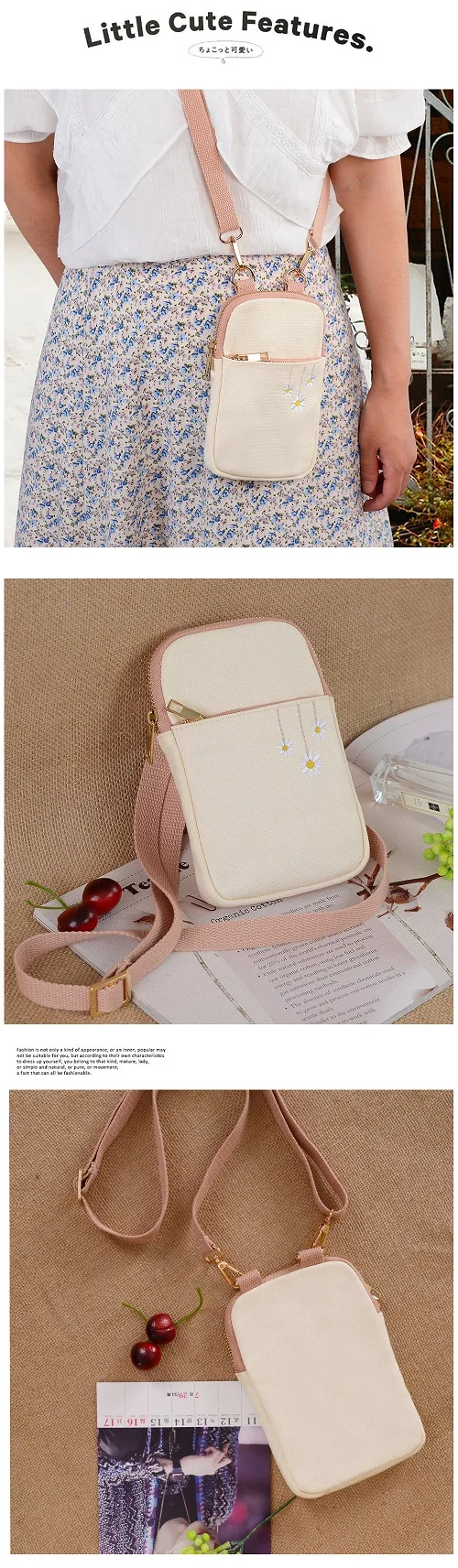 Custom Embroidery Women Canvas Phone Purse Storage Messenger Bag - Buy ...